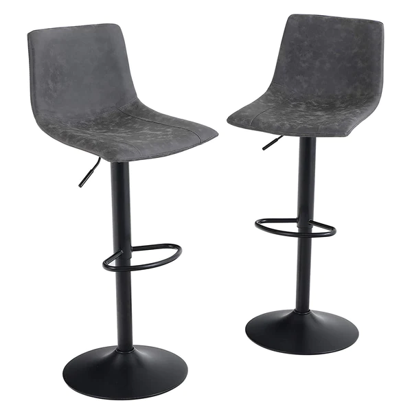Alpha Camp Square Adjustable Height Leather and Metal Swivel Bar Stool